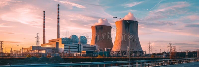 View from Afar of a Nuclear Power Plant, Operating Nuclear Reactors ...