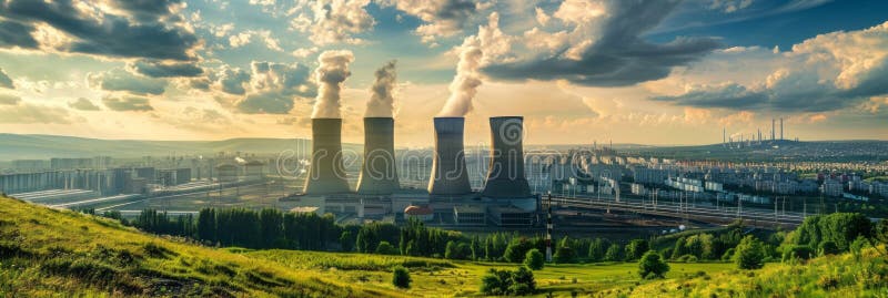 View from Afar of a Nuclear Power Plant, Operating Nuclear Reactors ...