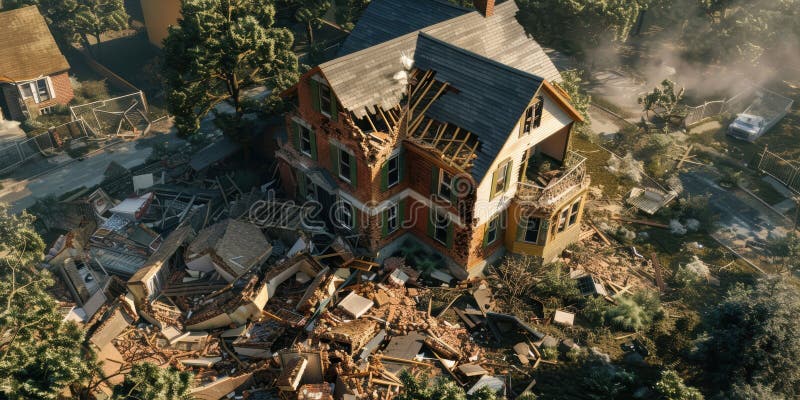 Aftermath of a Devastation: a House Reduced To Rubble. Created by ...