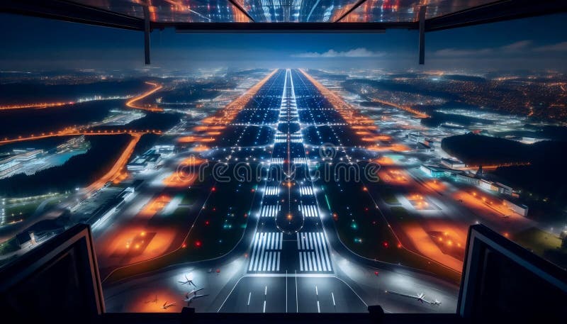 A View from the Air Traffic Control Tower at Night, Ai Generated Image ...
