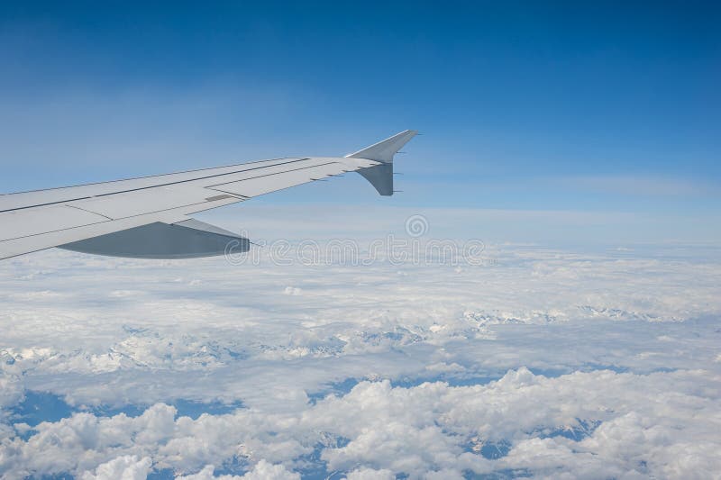 Horizontal View from Airborne Airplane Window at Cloudy Sky at High ...