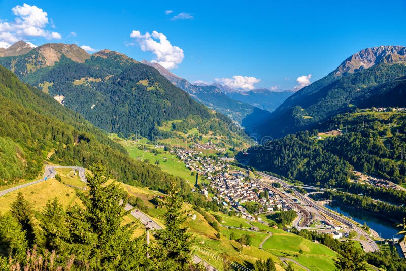 View of Airolo Village from the Gotthard Pass, Switzerland Stock Photo ...