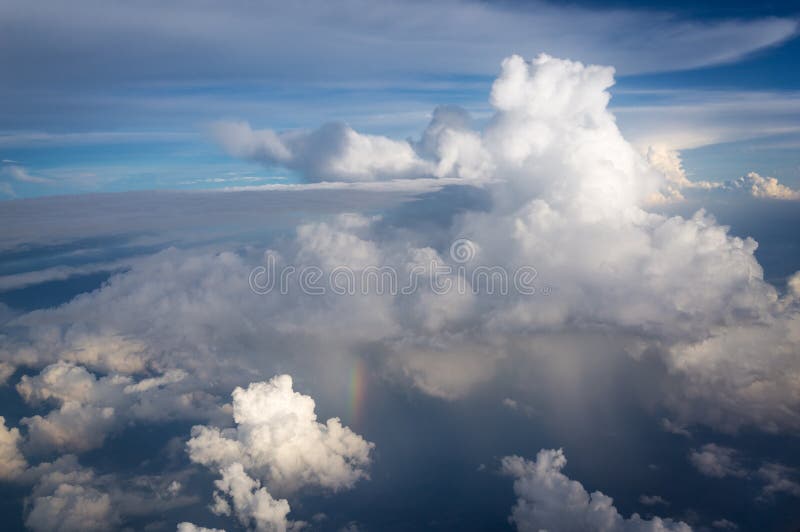 View from Airplane the Blue Sky and Rainbow while Raining Stock Photo ...