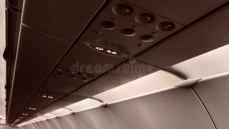 View of the Airplane Cabins Ceiling Features Stock Video - Video of ...