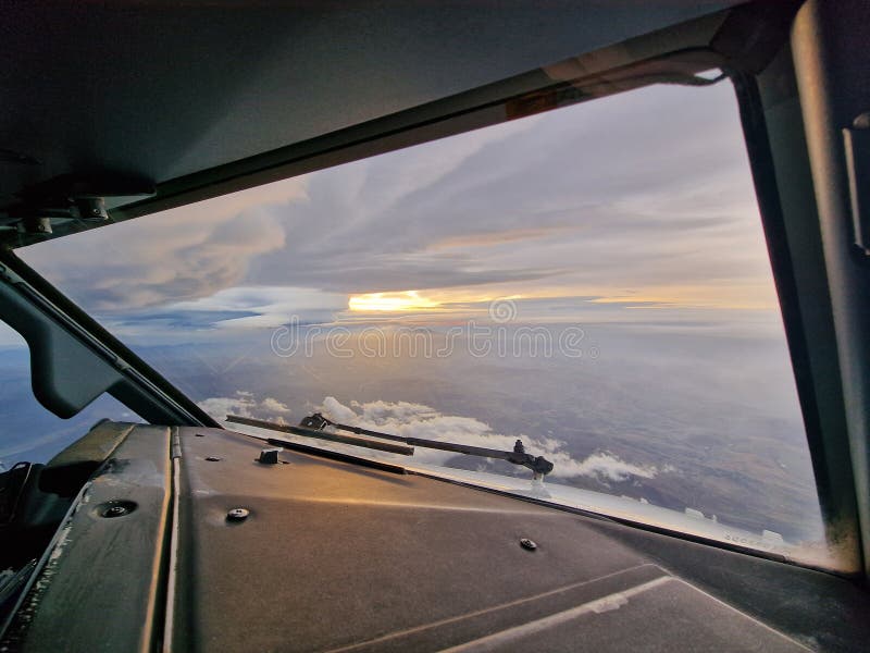 Landscape View from Airplane Cockpit Stock Image - Image of aircraft ...