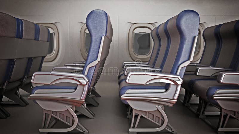 View of an Airplane Corridor with Row of Seats. 3D Illustration Stock ...