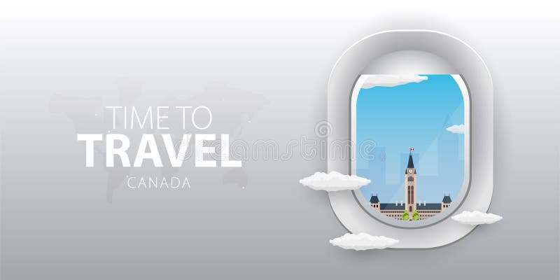 View from Airplane. Flight Window. Canada. Flat Web Vector Banner ...