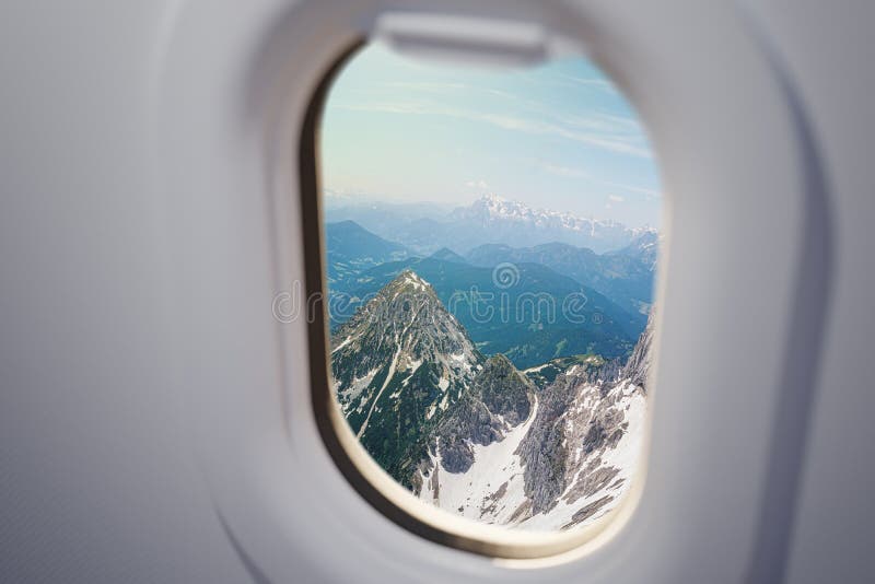 View from Airplane Window on Alps Mountains. Stock Image - Image of ...