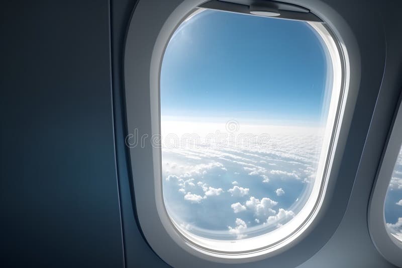 View from Airplane Window with Blue Sky and Clouds. 3d Render Stock ...