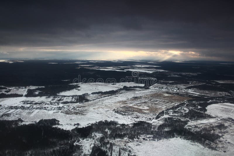View of the Airplane Window at the Horizon and Clouds Stock Image ...