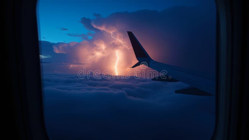 View from Airplane Window of Lightning in Thunderstorm from ...