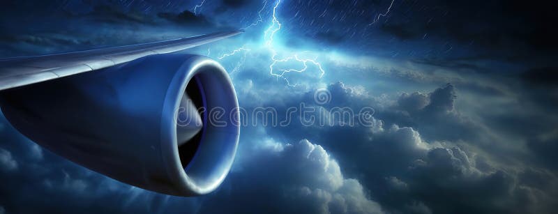 A View from an Airplane Window Showing a Dramatic Sky with Lightning ...