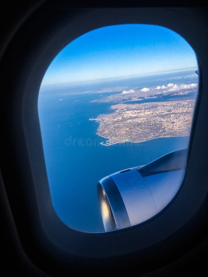 View from the Airplane Window, Sky and Ocean Blue Stock Photo - Image ...