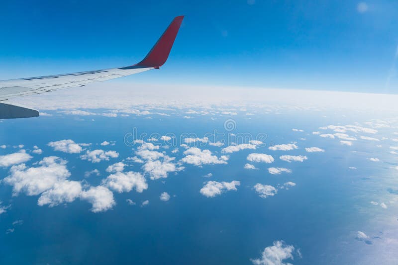Flying and Traveling, View from Airplane Window on the Wing on Sunset ...