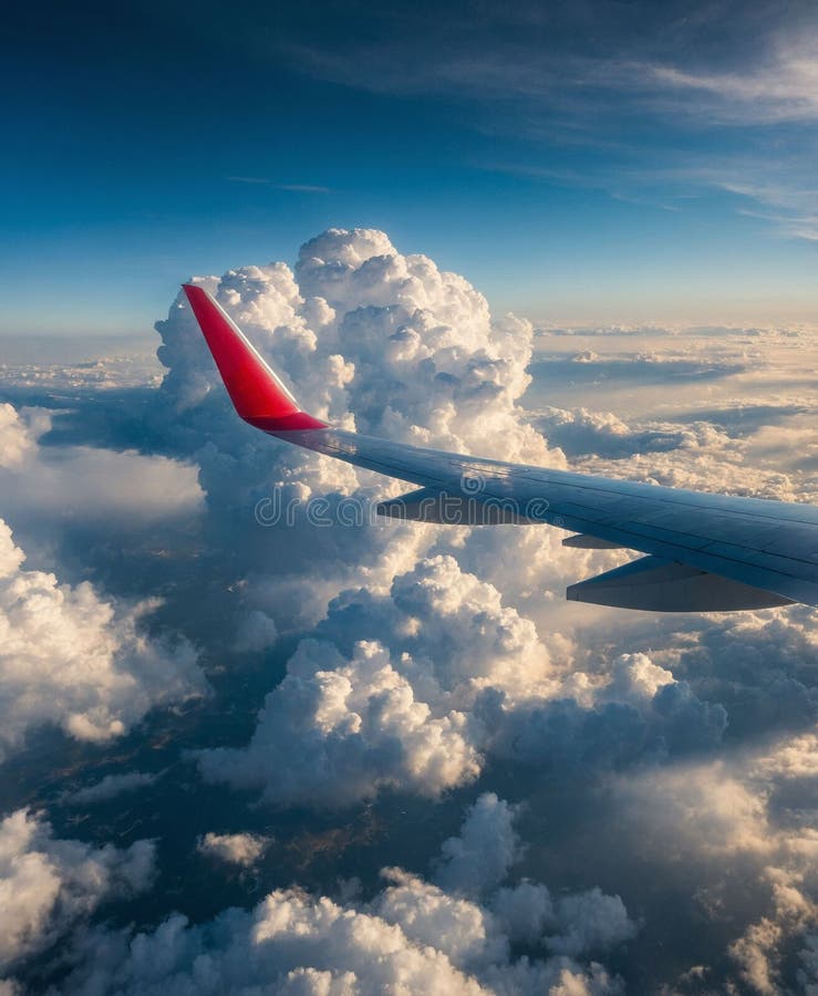View from Airplane Window with Wing and Clouds. Stock Illustration ...