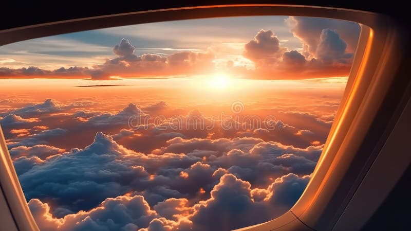View from an Airplane Window at Wing and Sunset. Generative AI Stock ...