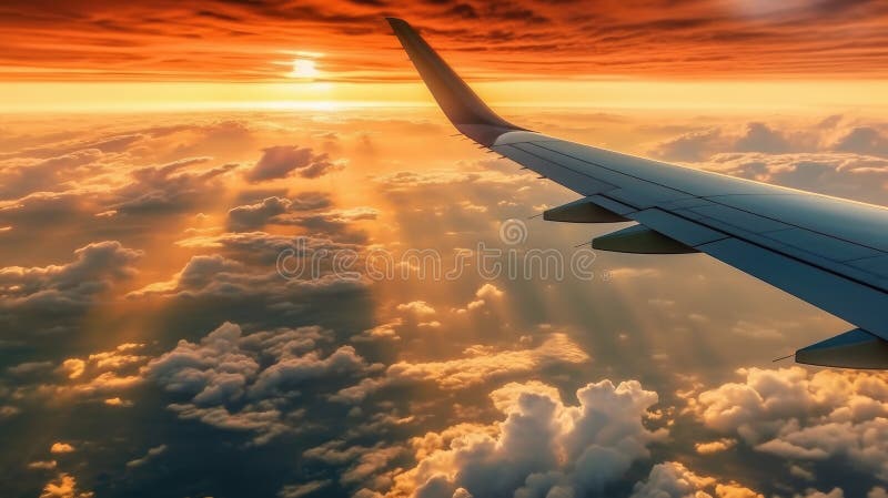 View from an Airplane Window at Wing and Sunset. Generative AI Stock ...