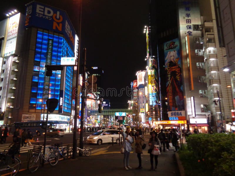 View of Akihabara Night in Spring, Tokyo 2016 Editorial Photo - Image ...