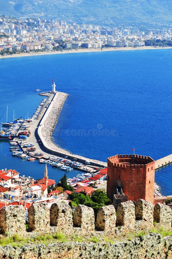 View of Alanya Harbor from Alanya Peninsula. Turkish Riviera Stock ...