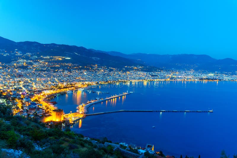 View of Alanya at Night. Turkey Stock Image - Image of tourism ...