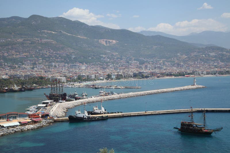 View of Alanya Harbor from Alanya Peninsula. Turkish Riviera Stock ...