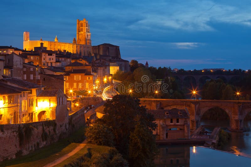 View of the Albi, France at Night Stock Photo - Image of landscape ...
