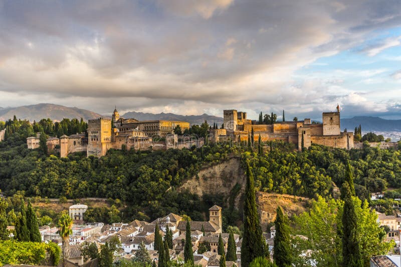 View of Alhambra Castle in Granada at Sunset Stock Photo - Image of ...
