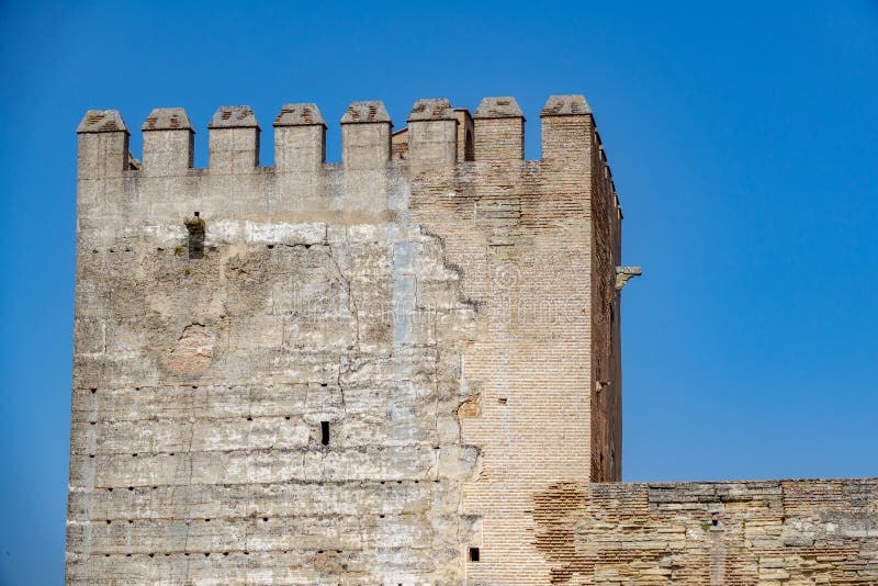 Alhambra Tower Against Blue Sky Stock Photo - Image of battlements ...