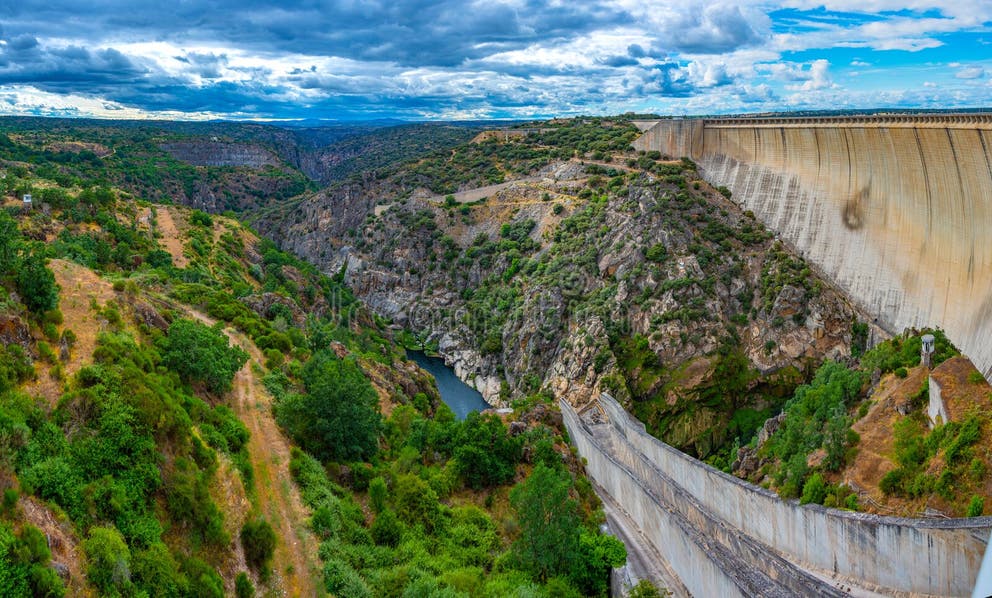 View of Almendra Dam in Spain Stock Photo - Image of construction ...