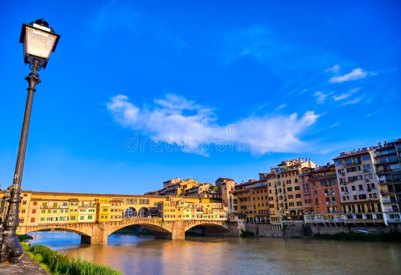 Arno River Towards the Ponte Vecchio in Florence, Italy Stock Image ...