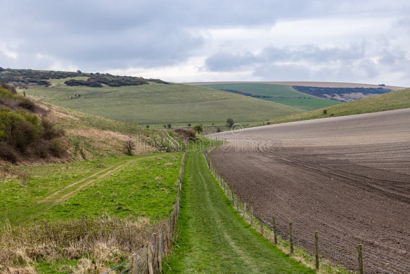 A View Along a Grass Path in the South Downs, with an Agricultural ...