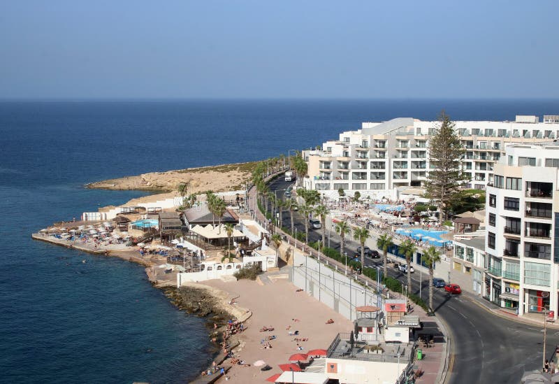 View Along Promenade and Seafront Bugibba, Malta Editorial Stock Photo ...