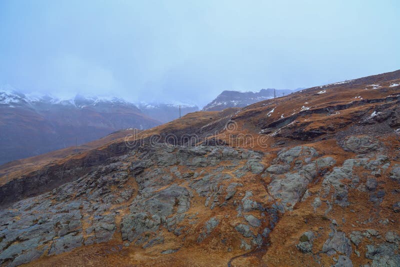 View of Alp Mountain in Autumn Have Snow on Top Hill Stock Image ...