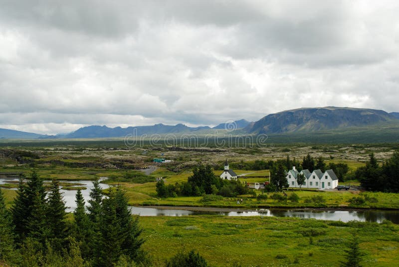 View of Althing, Southwest Iceland Stock Photo - Image of houses ...