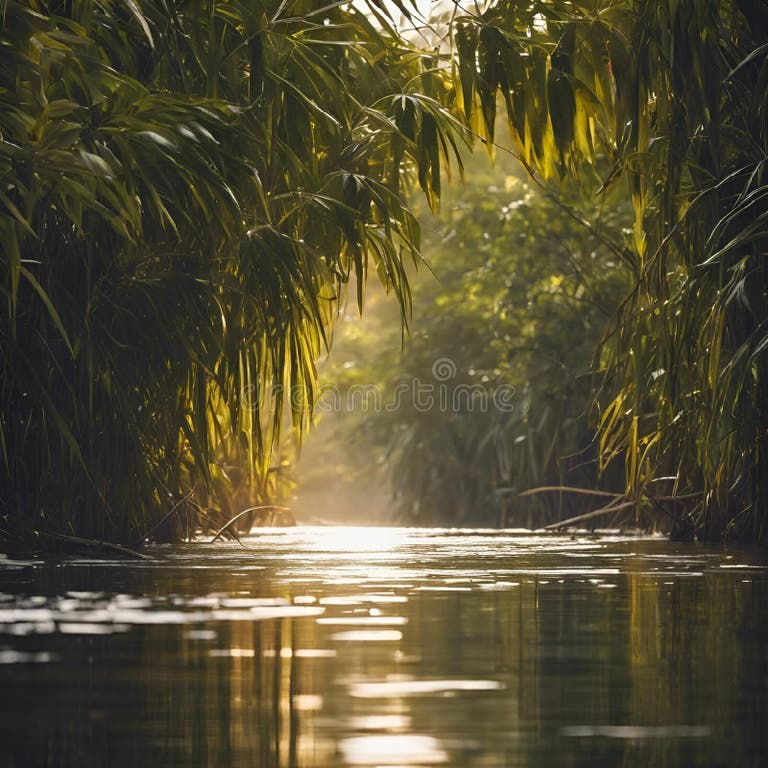 View of the Amazon River Delta with Lush Greenery Lit by the Sunlight ...