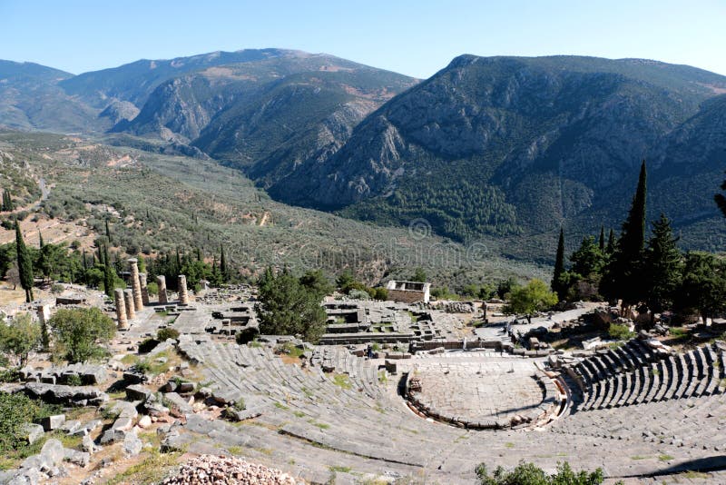 Amphitheater in Delphi, Greece Stock Photo - Image of column, mountain ...