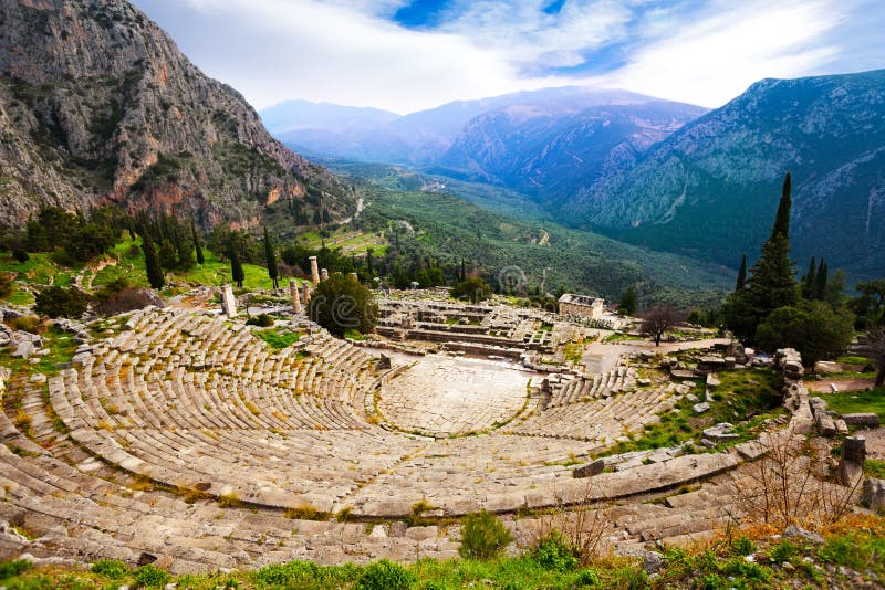 Amphitheater in Delphi, Greece Stock Photo - Image of column, mountain ...