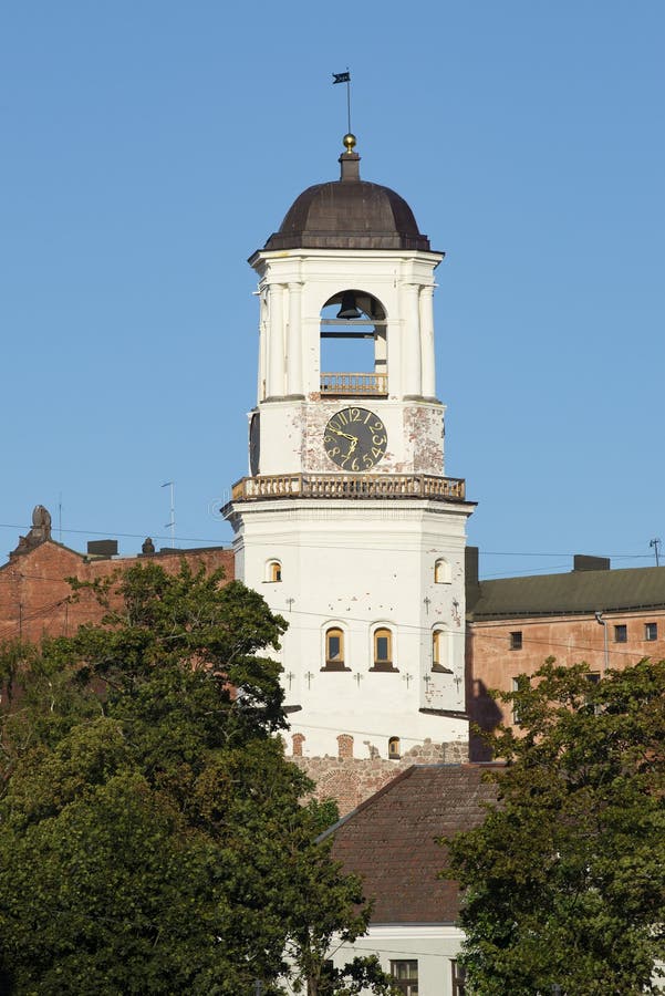 View of the Ancient Clock Tower on a August Day. Vyborg, Russia Stock ...
