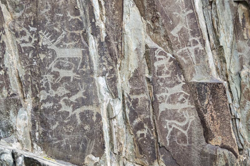 View of Ancient Petroglyphs in Altay Mountains Stock Image - Image of ...