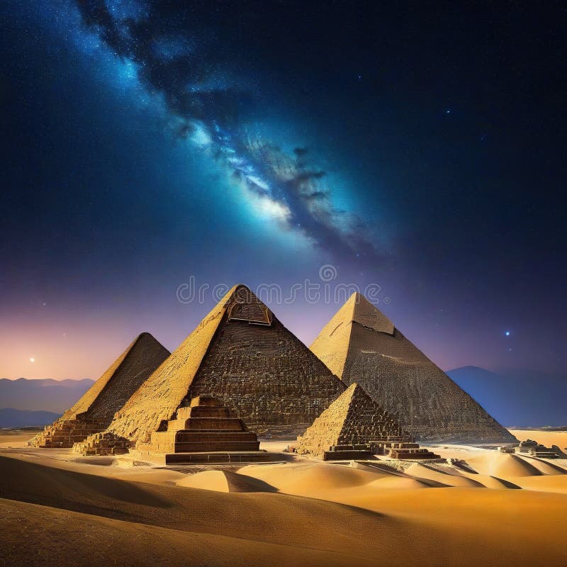 View of Ancient Pyramids at Under a Starry Stock Illustration ...