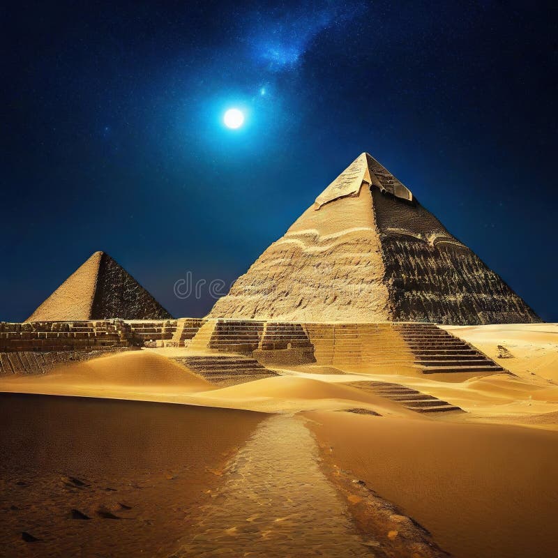 View of Ancient Pyramids at Under a Starry Stock Illustration ...