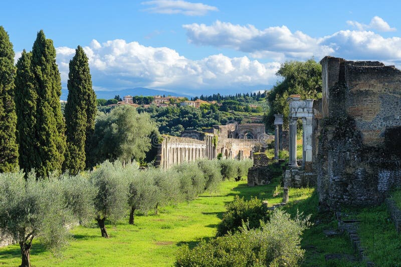 A View of Ancient Roman City Structures with Crumbling Architecture and ...
