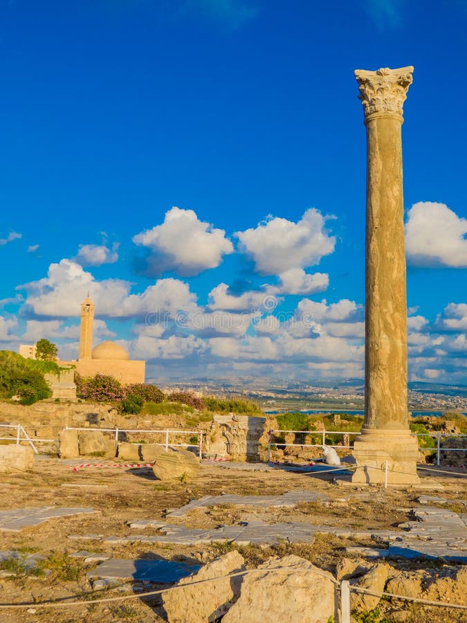 Ancient Roman Ruins in Tyre, Lebanon Stock Image - Image of road ...