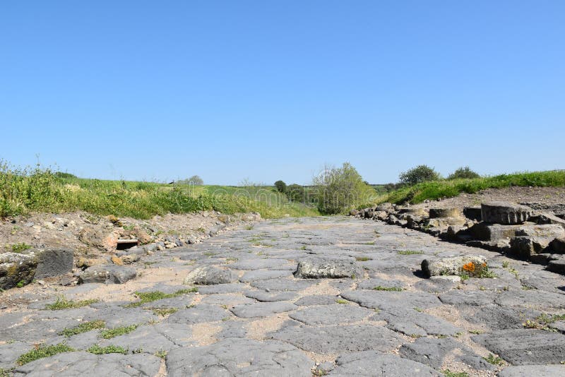 View of Ancient Roman Stone Road Stock Image - Image of green, roman ...