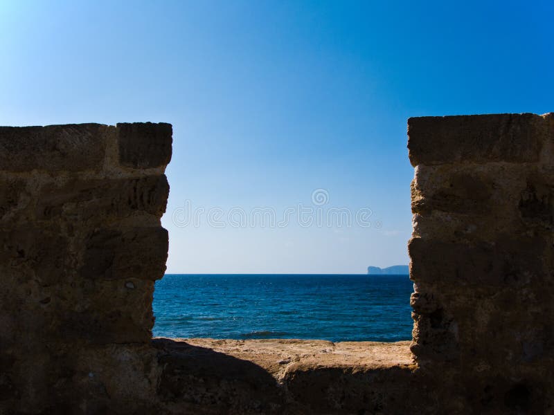 View through the Ancient Wall To the Sea Stock Image - Image of ancient ...