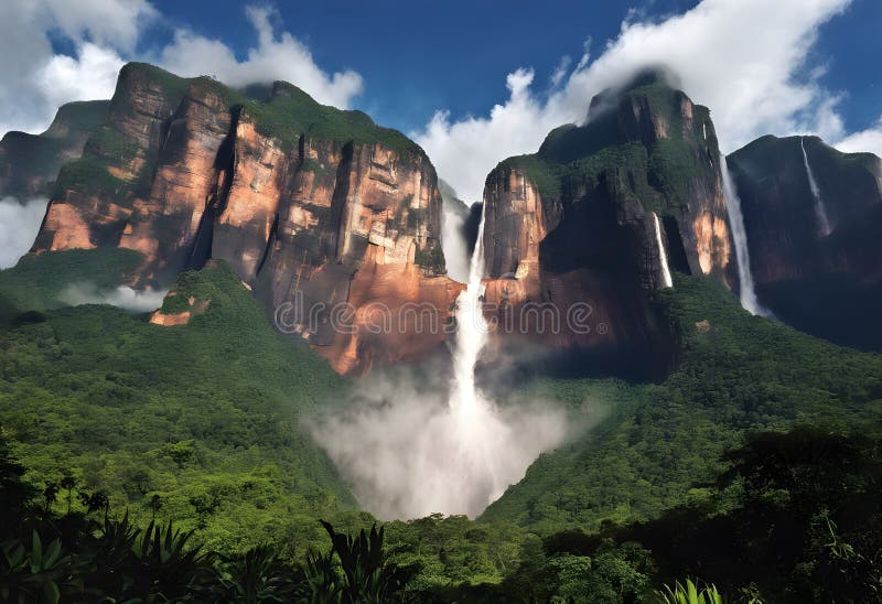 A View of the Angel Waterfalls Stock Illustration - Illustration of ...