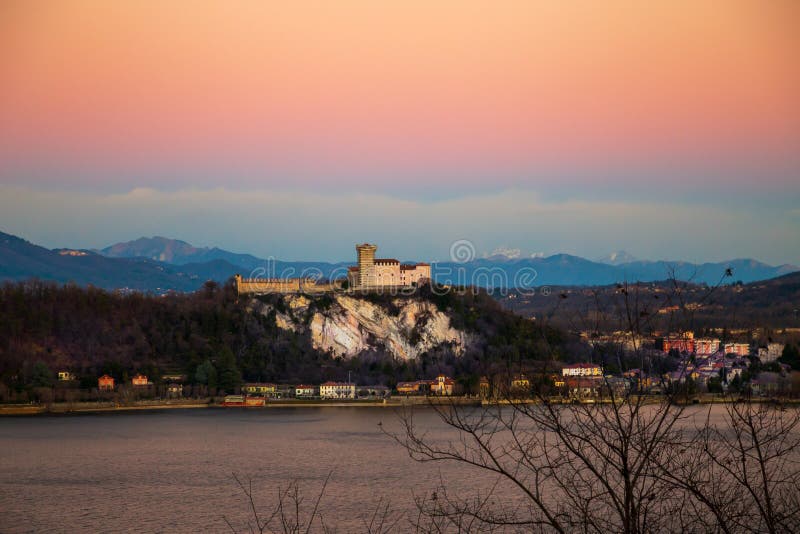 View of the Angera Fortress at Sunset Stock Photo - Image of europa ...