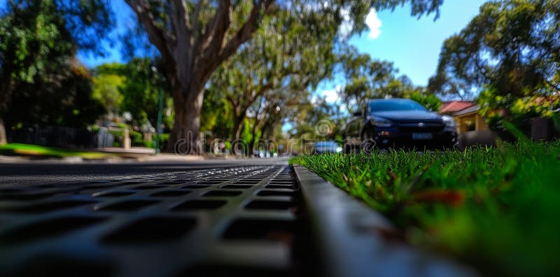 View from an Angle of a Stormwater Drainage Gutter beside a Road in ...