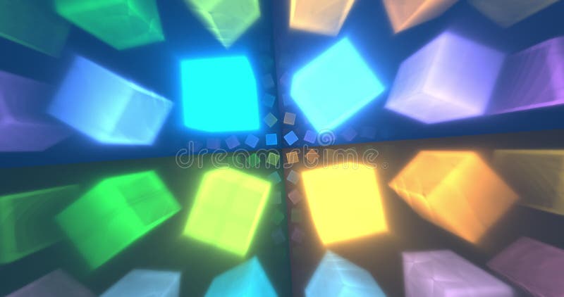 View Of An Animated Tunnel With Colorful Glowing Cubes Stock Footage