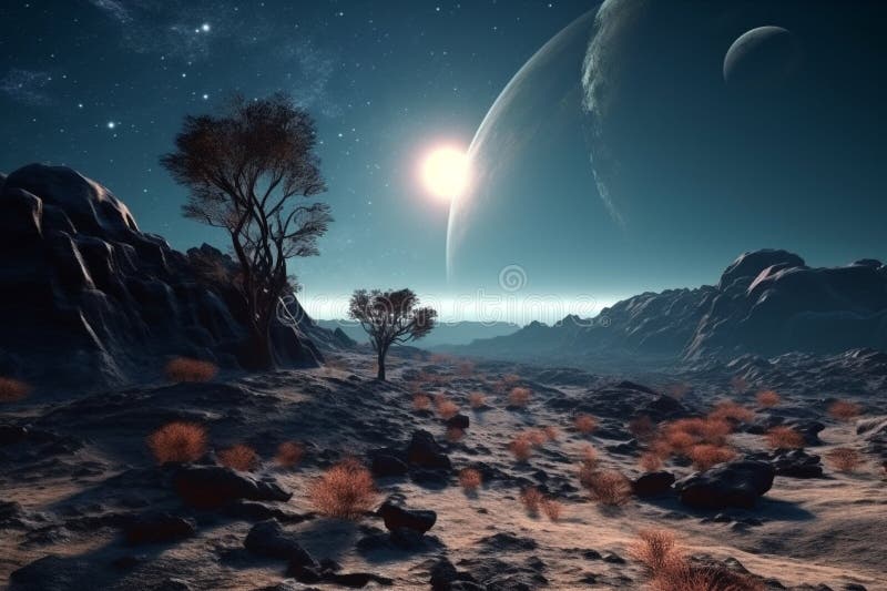 A View of Another Planet with Stars and Nebulae. AI Generated Stock ...